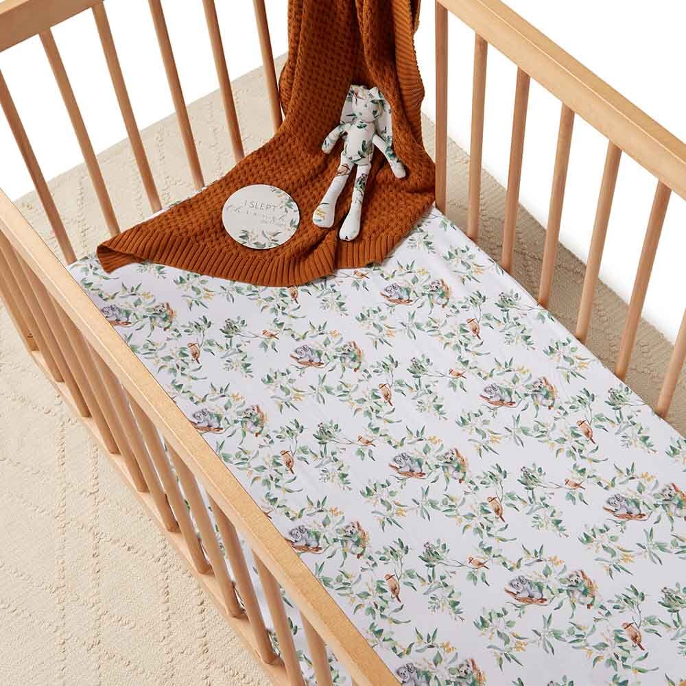 Fitted Cot Sheet | Eucalypt – Mustard Sunday